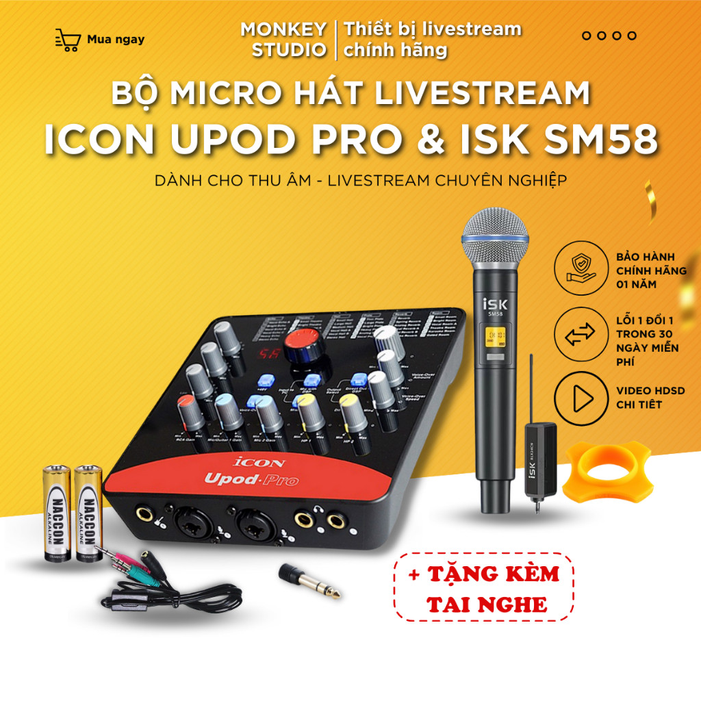 Bộ Combo Mic Thu Âm Hát Livestream Sound Card ICON UPOD PRO & Mic ISK SM58 Dành Cho Điện Thoại ...