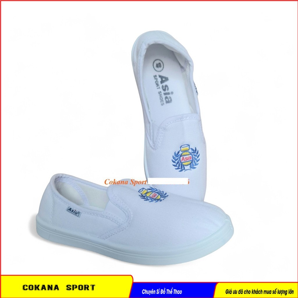 Giày asia trắng nam nữ xỏ lười bông lúa đi lễ đi học - Giày bata sục ...