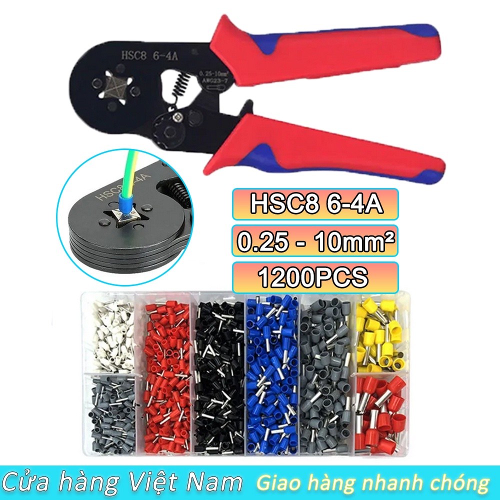 Kìm bấm cos vuông HSC8 6-4A tự điều chỉnh kèm 1200 đầu cos đủ loại cos ...