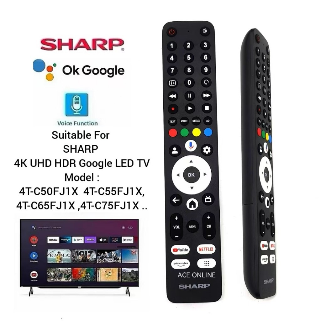 Sharp 4K UHD HDR Google LED TV Điều khiển từ xa SH-V10 Thích hợp cho 4T-C50FJ1X 4T-C55FJ1X, 4T ...