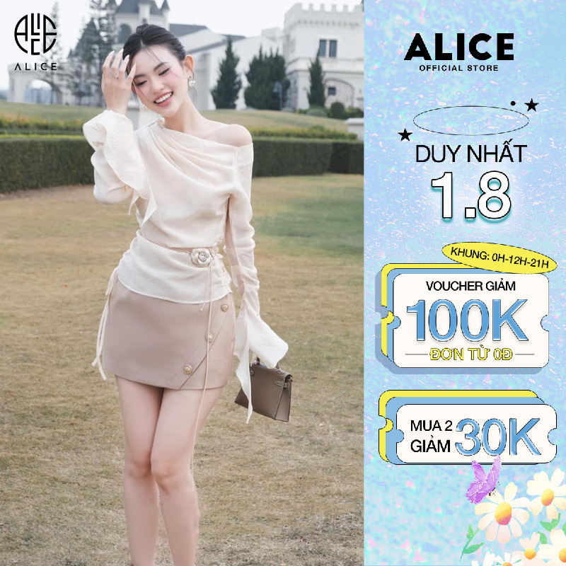 Set Đồ Nữ Áo Lệch Vai Tay Loe Cổ Xếp Li Kèm Chân Váy Dáng Ôm ALICE Chất ...