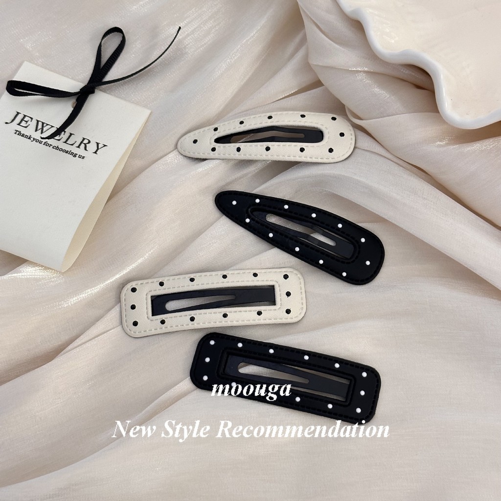 Moouga / đen Trắng Chấm Bi Da Tóc Giọt Nước BB Kẹp Bên Nổ Kẹp Bên Kẹp Kẹp Kẹp Kẹp Tóc Gãy Tóc ...
