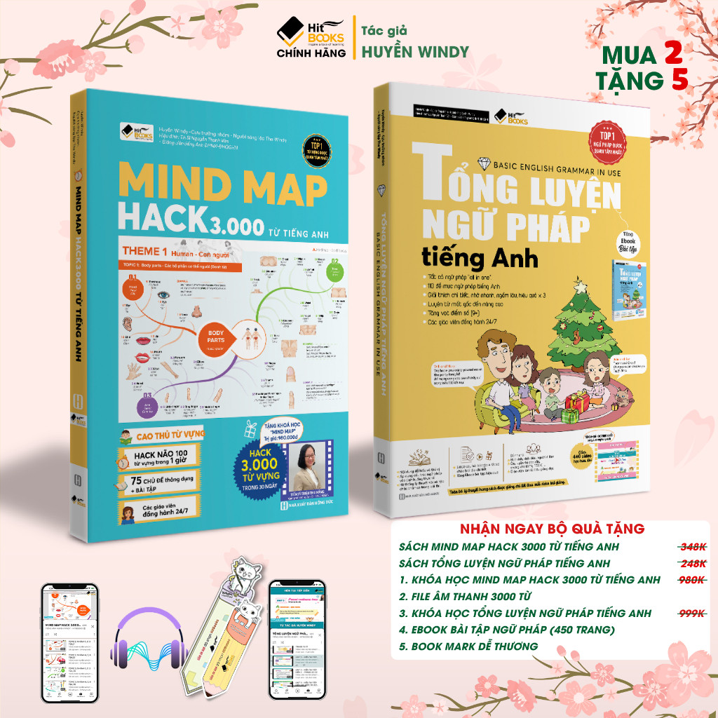 Sách Mind Map Hack 3000 từ vựng Tiếng Anh và Tổng luyện ngữ pháp Tiếng Anh HITBOOKS - TẶNG KHOÁ ...