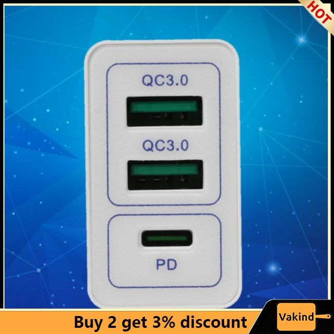 Bộ chuyển đổi nguồn sạc nhanh USB kép 3 trong 1 QC 3.0 Type C PD cho máy tính bảng điện thoại ...