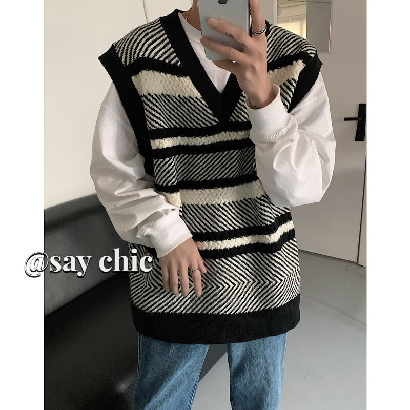 Áo vest nam SAY CHIC thời trang mới hợp thời trang sọc đơn giản màu ...