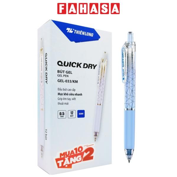 Hộp 10 Bút Gel 0.5 mm - Quick Dry - Thiên Long GEL-033/KM - Mực Xanh ...