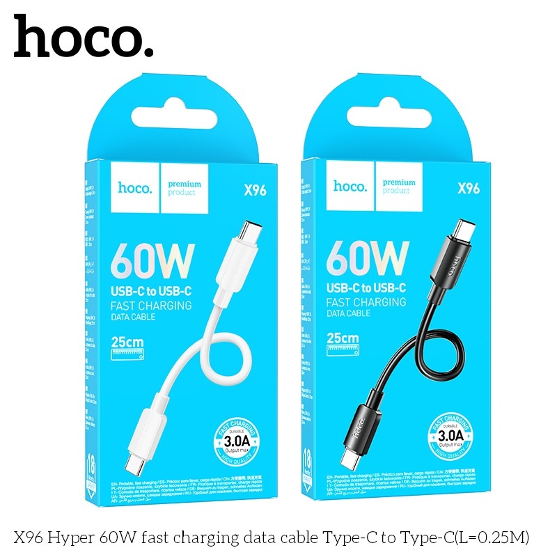 Cáp Sạc Nhanh 20W 60W Hoco X96 Type-C Ra Li-ght-ni-ng ios (Ngắn 25cm)và cáp sạc 20cm dây dù loại ...