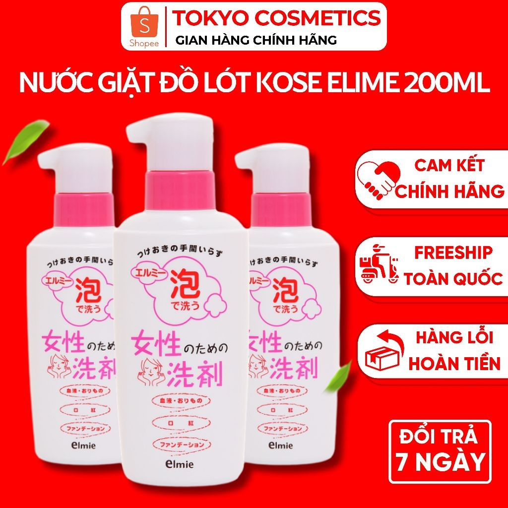 [CHE TÊN SP] Nước Giặt Đồ Lót Kose Elmie 200ml Nhật Bản Giặt Sạch Quần, Khử Mùi, Diệt Khuẩn ...