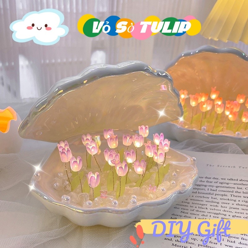 Diy Hoa Tulip Ánh Sáng Vỏ Gốm Handmade Hoa LED Đèn Ngủ Quà Tặng Sinh ...