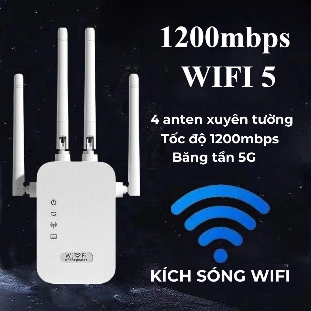 Kích sóng wifi 4 râu 5G tốc độ 1200mbps phát xuyên tường kết nối xa ...