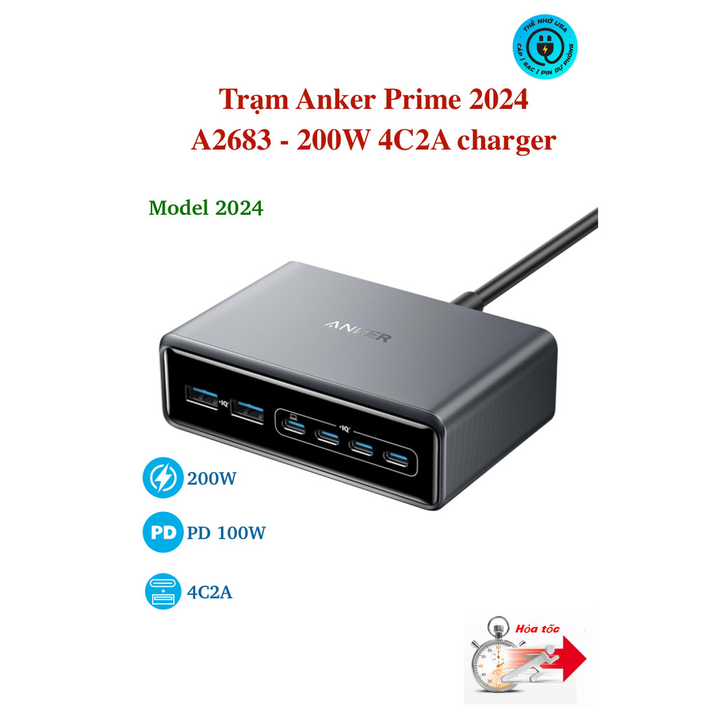 Trạm sạc nhanh Anker Prime 2024 A2683 200W 4C2A Max PD 100W PPS5A QC ...