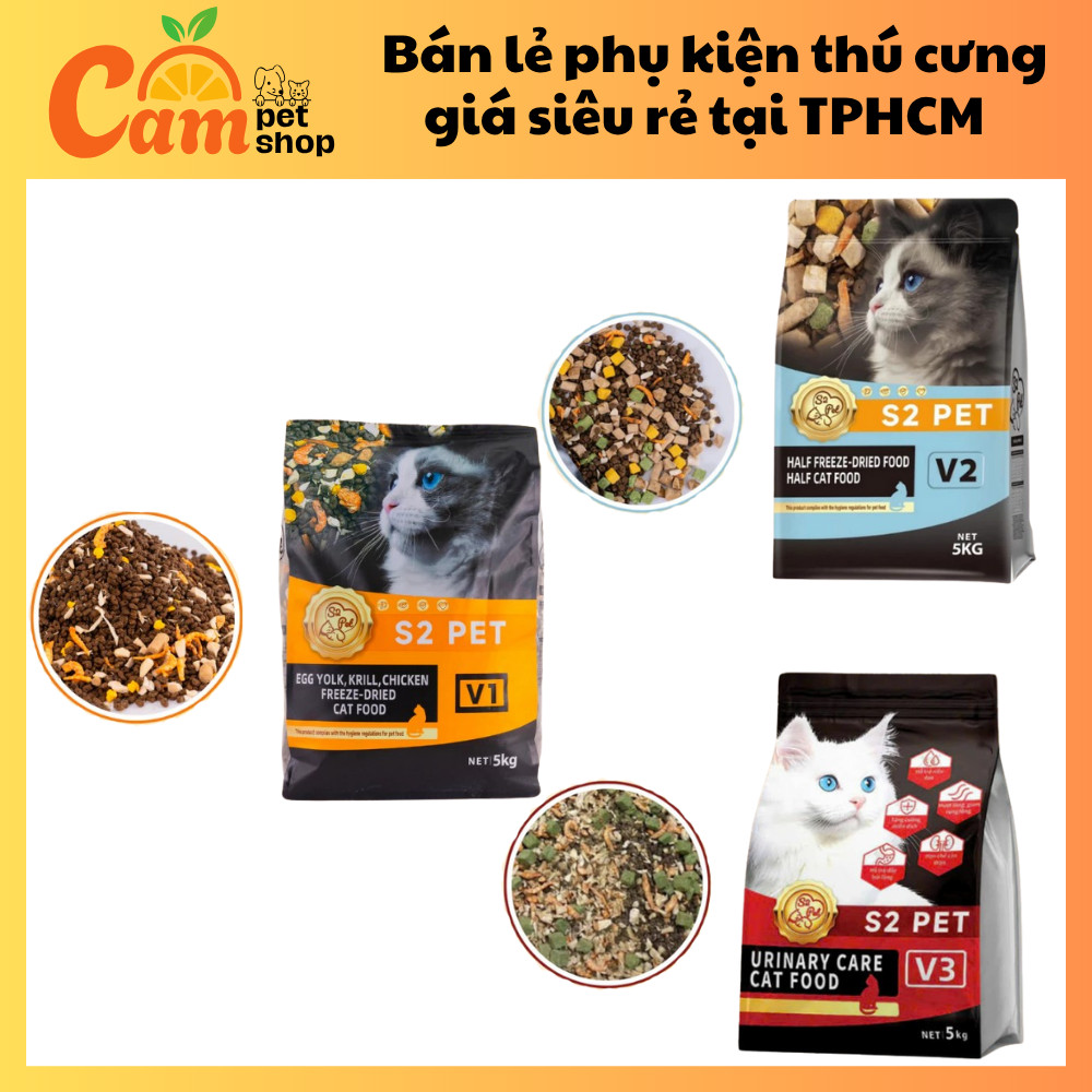 [Túi 5Kg] Hạt S2 Pet Mix Thịt Sấy Khô, Hạt Mèo Thơm Ngon, Hỗ Trợ Tiết ...