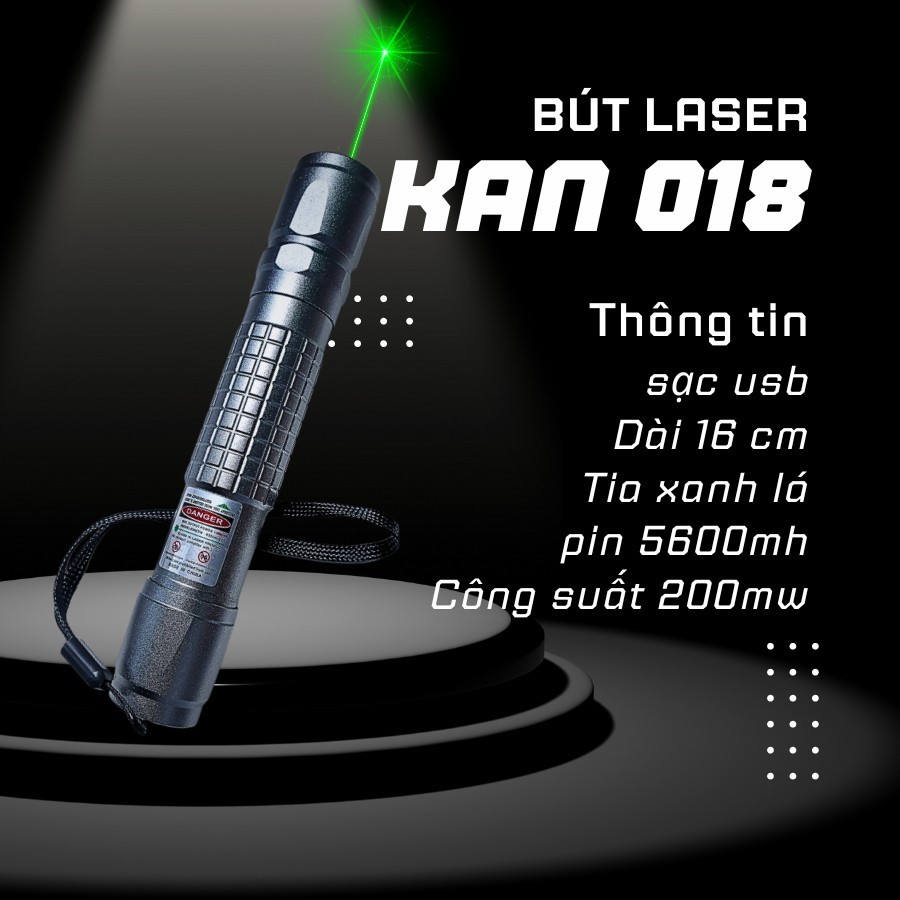 Đèn laze Laser Công Trình Pin Sạc Kan 018 Tia Xanh Lá Vỏ Bạc siêu Bền ...