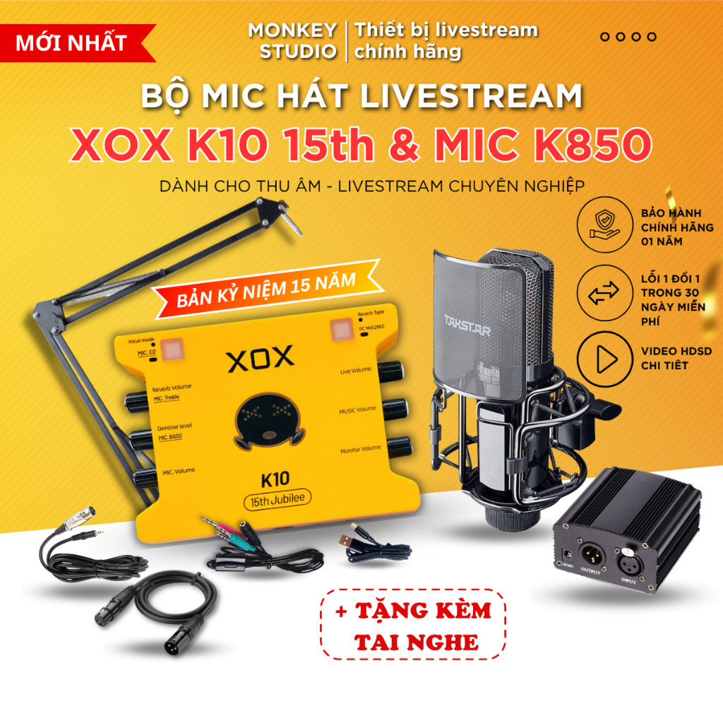 Bộ Combo Mic Thu Âm Hát Livestream SoundCard XOX K10 15th 2025 & Mic ...