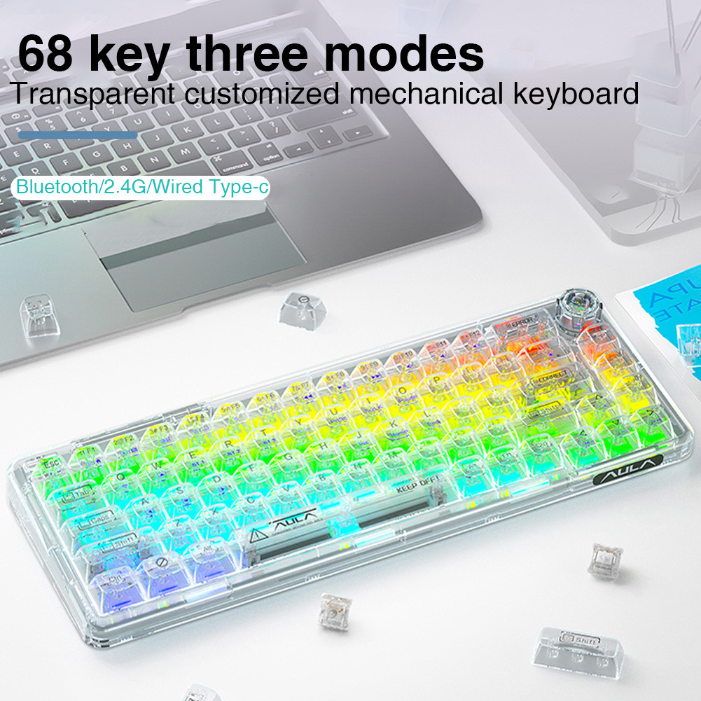 AULA F68 Three Mode Wireless Mechanical Keyboard 60% Compact ...