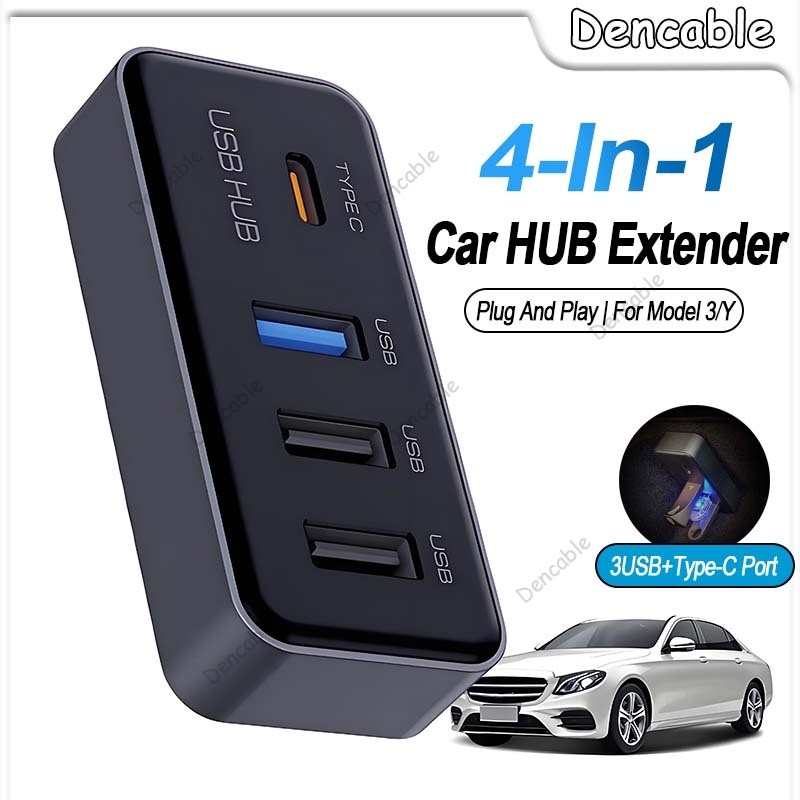 Bộ mở rộng USB trên ô tô 4 trong 1 Cắm và chạy HUB Hộp đựng găng tay Bộ chia Type-C + 3USB Trạm ...