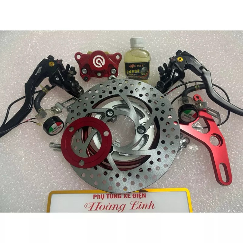 Combo phanh đĩa sau xe điện dùng cho bánh 12inh tay phanh brcmbo trái có chân gương ( tặng kèm ...