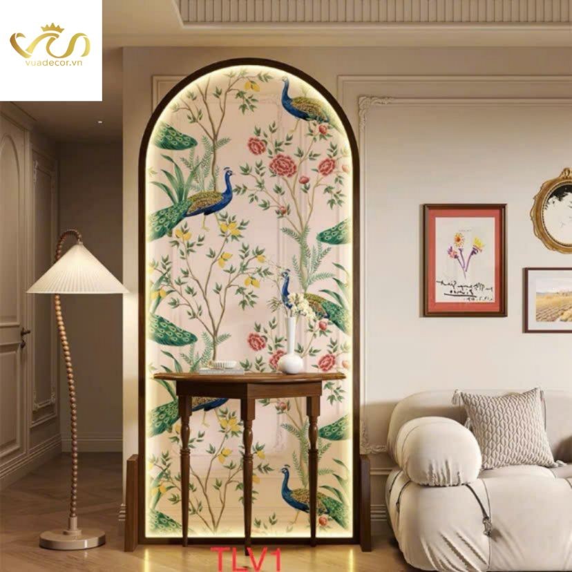 Set Tấm vách bình phong tranh có đèn led và Bàn phong cách Tân Cổ Điển trang trí cao cấp ...