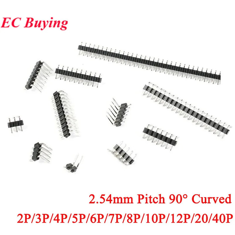 10 chiếc 2,54mm Pitch 90° Cong một hàng nam PCB Board Pin Header ...