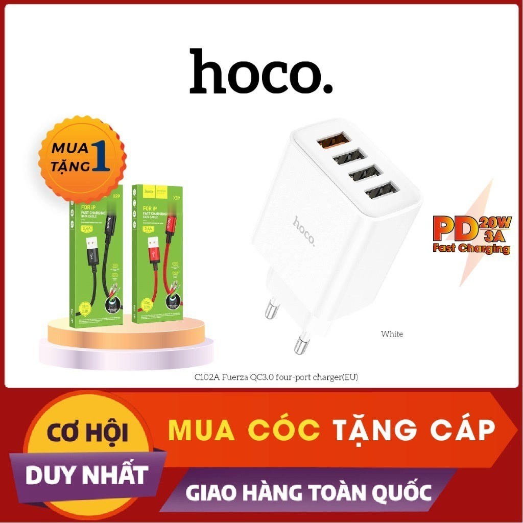 [MUA 1 TẶNG 1] Mua củ sạc nhanh Hoco C102A (4 cổng USB) được tặng kèm 1 dây cáp sạc nhanh 2.4A ...