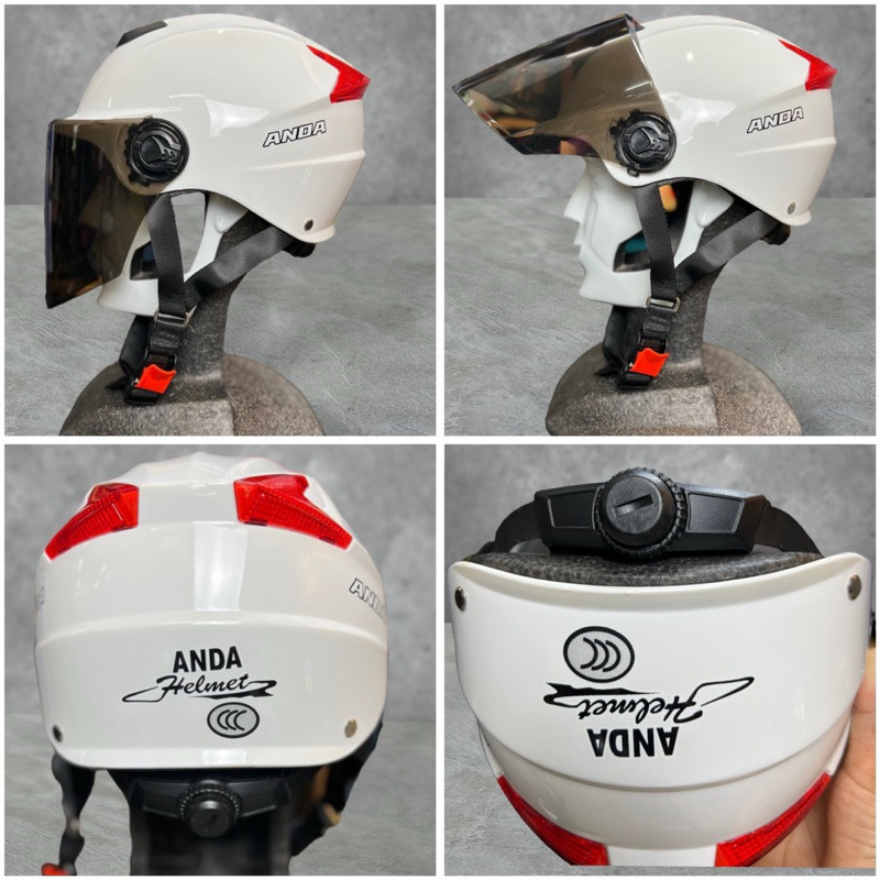 Mũ Bảo Hiểm Nửa Đầu ANDA HELMET MàuTrắng Bóng,Chính Hãng Kính Dài[Tặng ...