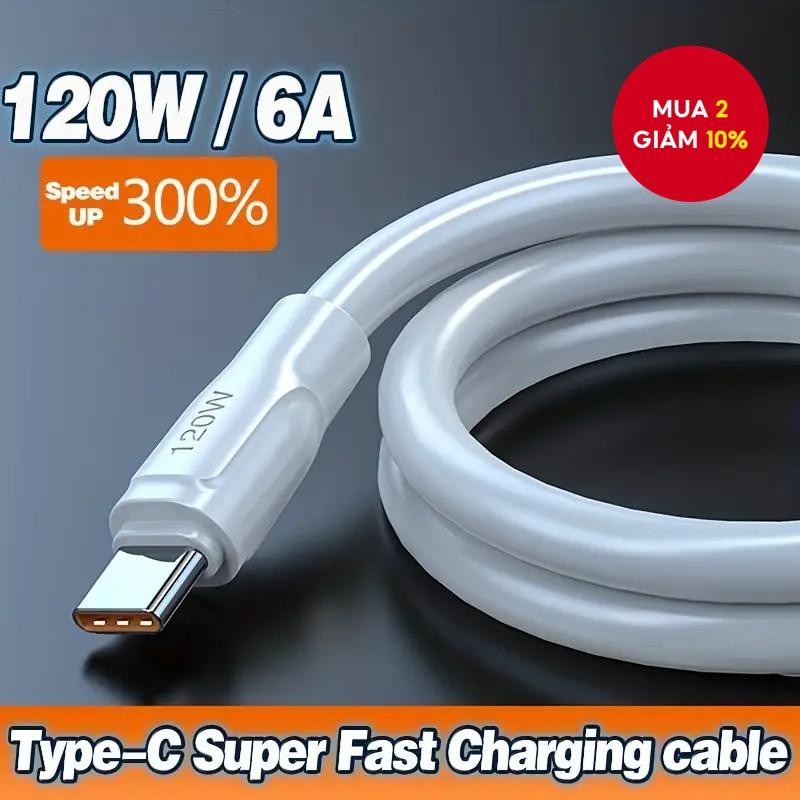 Cáp sạc nhanh 120W 6A USB Type C cho Xiaomi OPPO POCO Samsung Điện thoại di động Power Bank ...