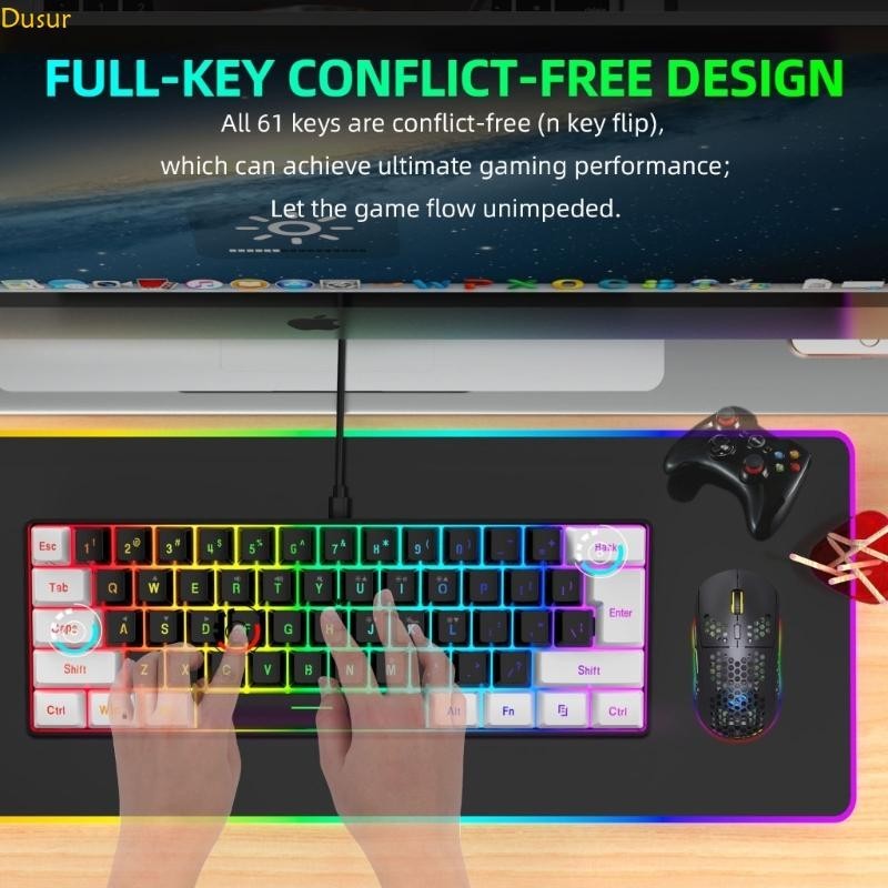 Bàn phím chơi game có dây Dusur V700WB 61 phím Đèn nền LED chiếu sáng ...