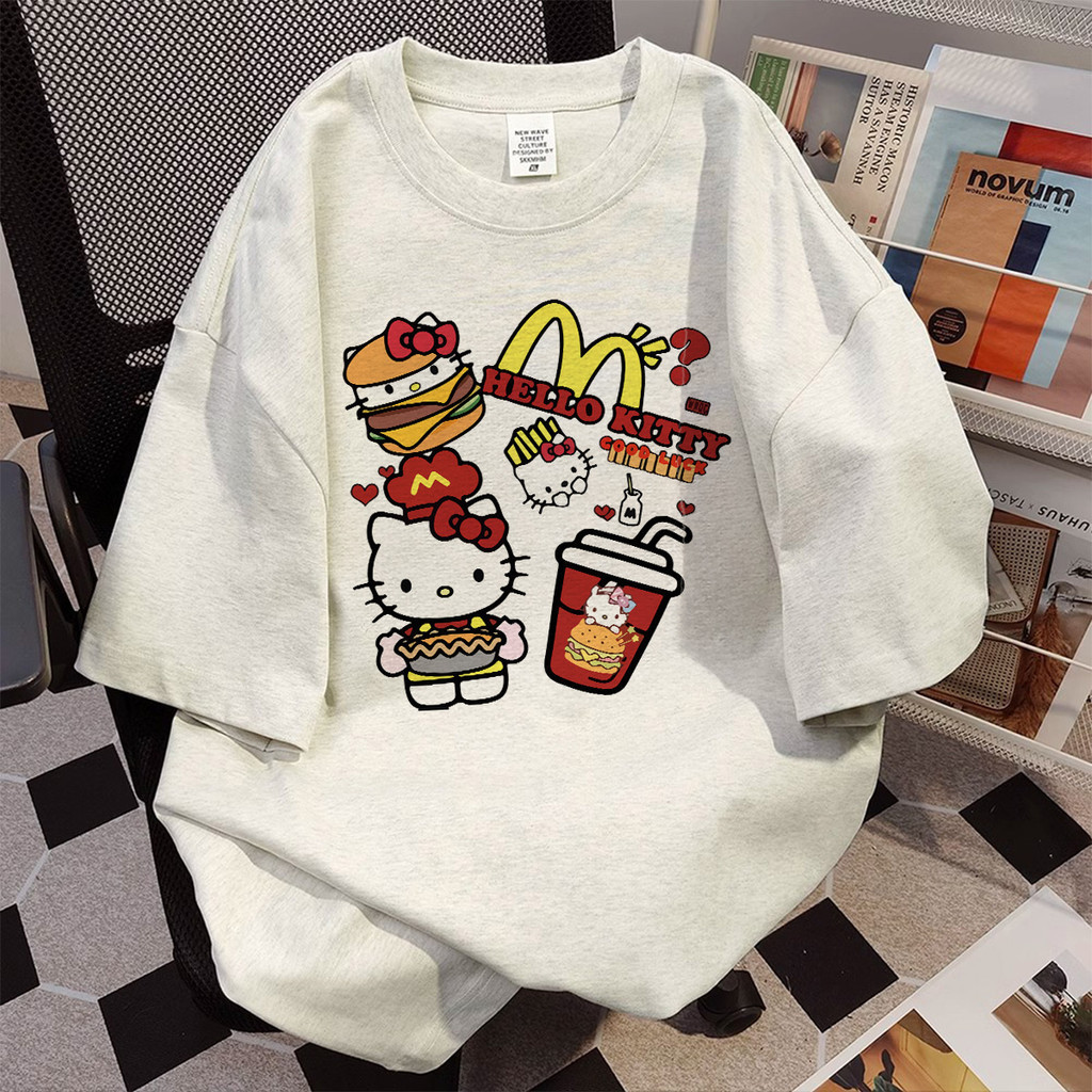 SALMO Áo ulzzang phông nữ xám form rộng cổ tròn hàn quốc áo thun Hello ...