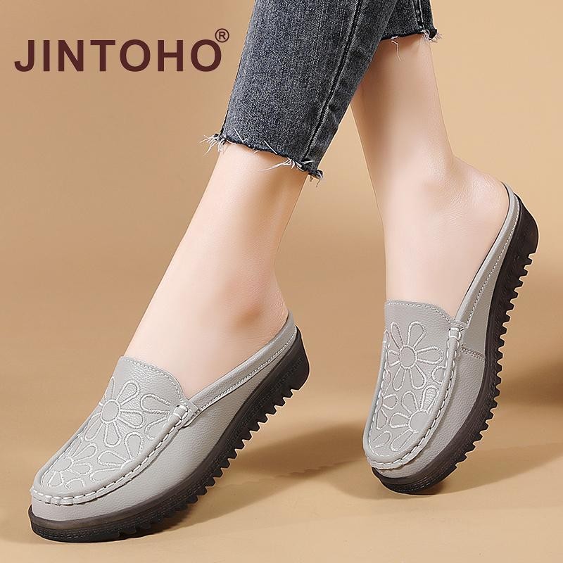 Jintoho Dép da trơn thông thường Dép da nữ thời trang thông thường ...