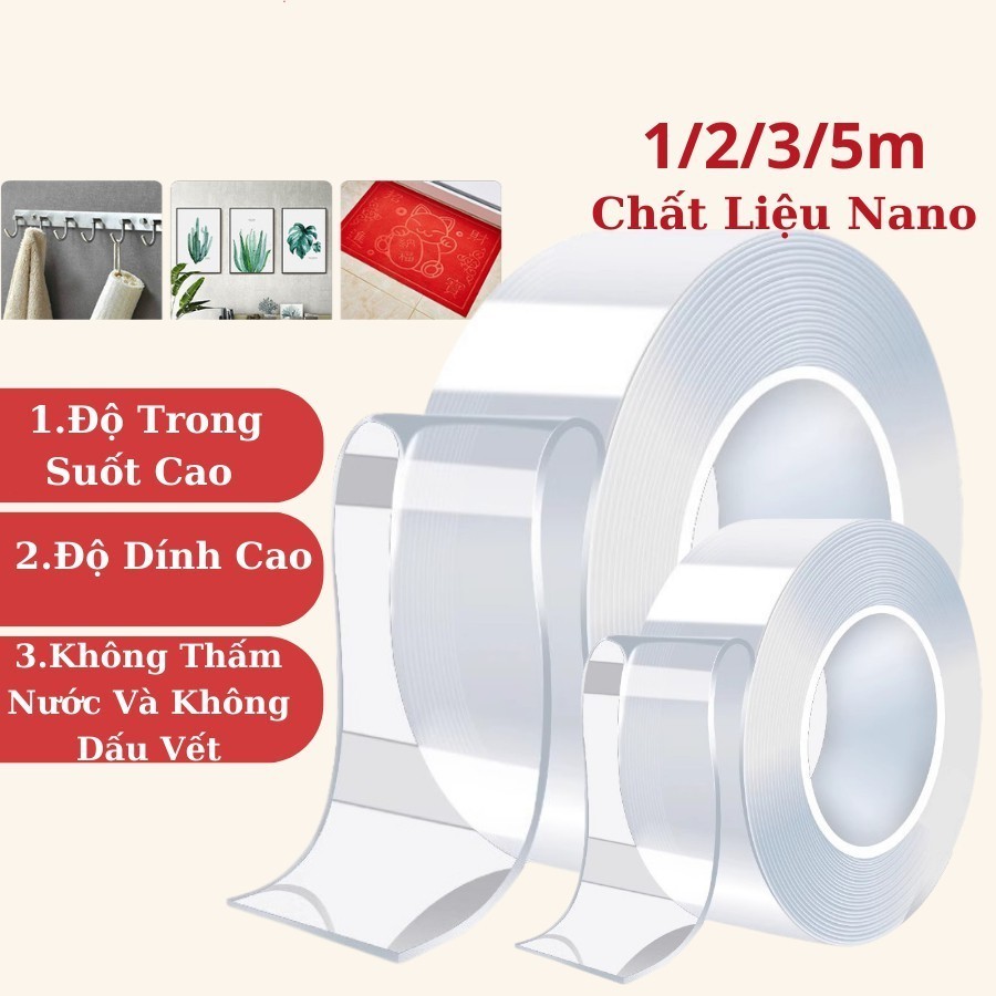 MOGEE Băng Dính 2 Mặt Siêu Dính Trong Suốt Băng Keo Nano 3M 5M Dán ...
