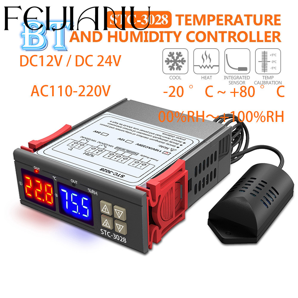 Bộ điều khiển độ ẩm nhiệt độ với đầu dò kép STC-3028 có màn hình led ...