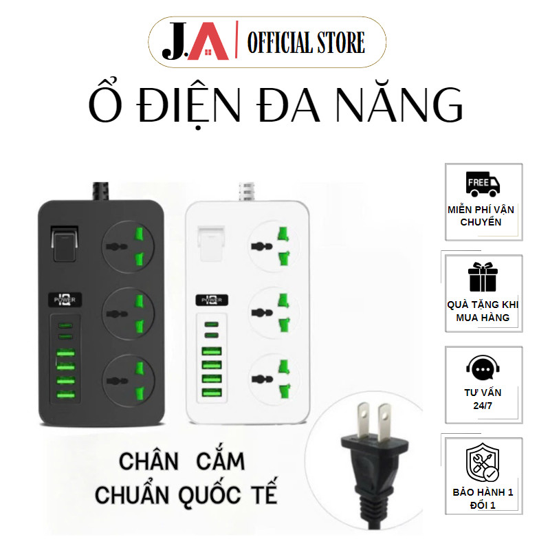 Ổ Cắm Điện Z01, T09 J.A OFFICIAL, 4 Ổ Cắm, 8 Cổng USB, 2 Type C PD Chịu ...