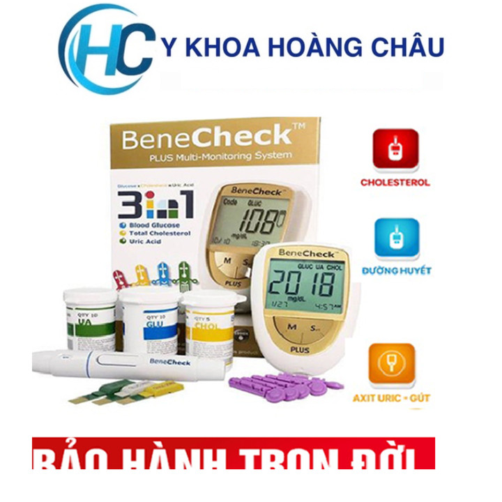 Máy đo BeneCheck 3 In 1 I Đo gút (axit uric), đường huyết(glucose), mỡ ...