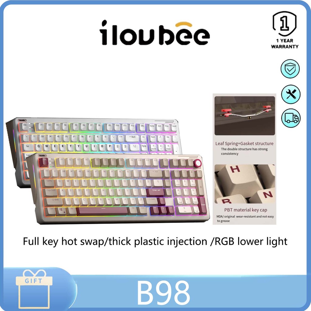 iLovbee B98 Retro Mechanical keyboard Wireless three mode custom adhesive RGB light effect ...