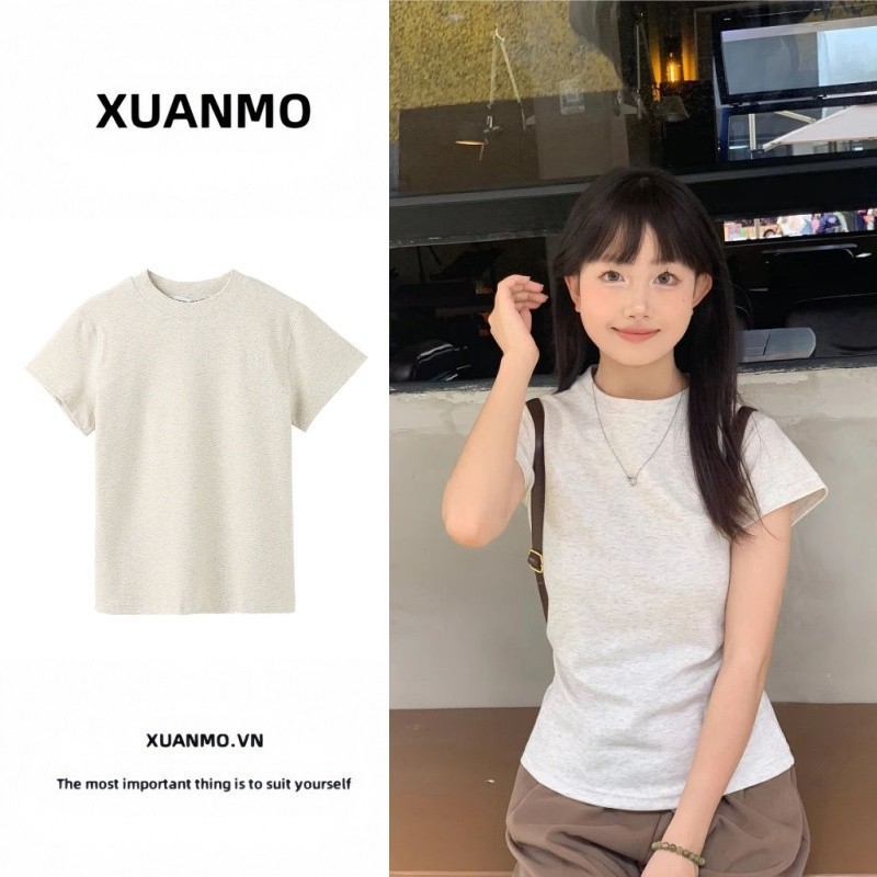 XUANMO Local brand Áo baby tee Áo Thun ôm body Áo y2k 100% cotton Áo T ...