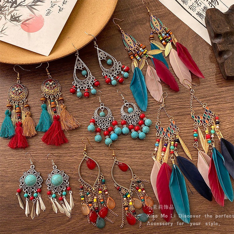 GUSIRI Bông tai phong cách Bohemian Móc tai lông vũ thời trang | Shopee Việt Nam