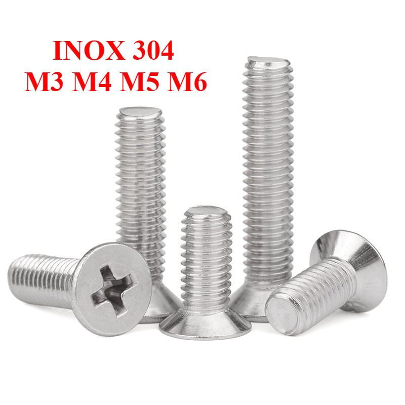 【YMH1】Ốc Vít inox pake đầu bằng INOX 304 M3 M4 M5 M6 Bu lông inox đầu bằng | Shopee Việt Nam