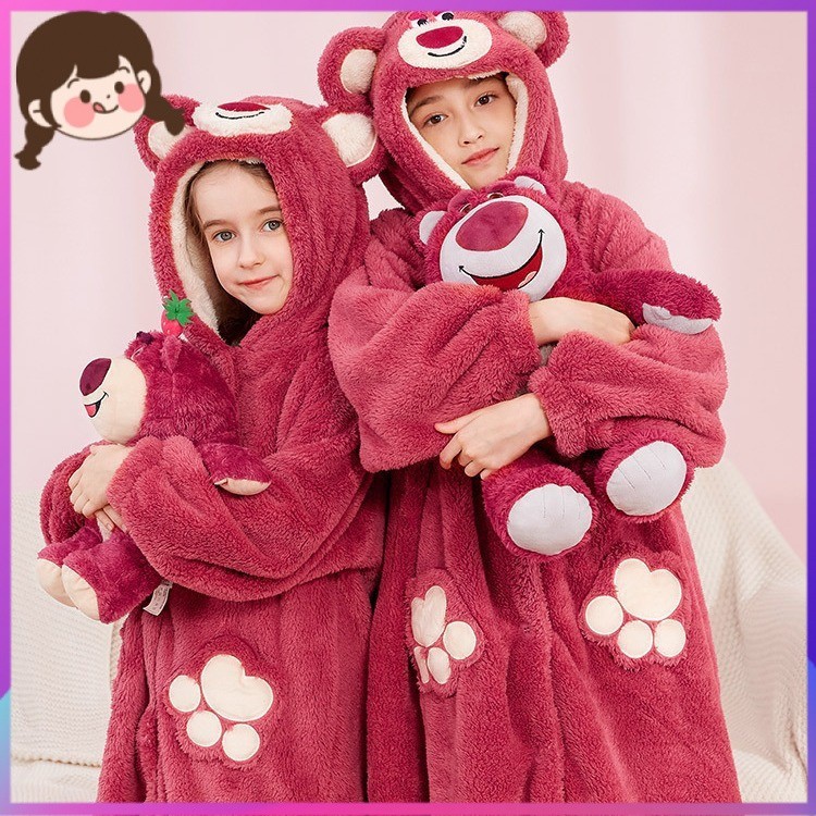 Bộ Đồ Ngủ Trẻ Em Xuân Thu Phong Cách Mới Bé Gái Đỏ Dâu Gấu Lông Cừu Cực ...