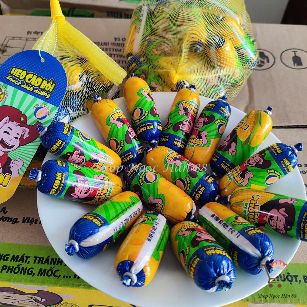 Xúc xích Heo cao bồi Nhân phô mai vị bắp (túi lưới 15 cây x 32g ...