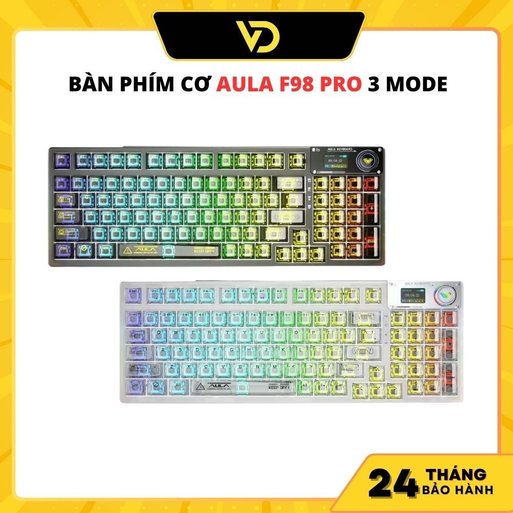 BÀN PHÍM CƠ AULA F98 PRO 3 MODE BLACK/WHITE - ICE CRYSTAL SW | Shopee Việt Nam