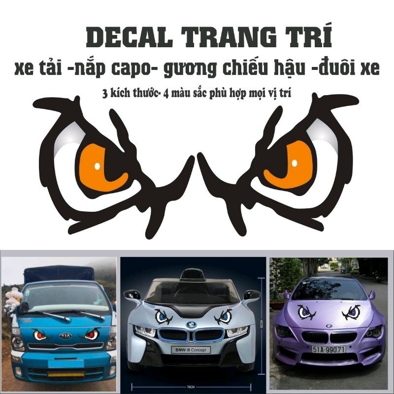 (Chọn màu) Tem đôi mắt trang dán xe tải,xe máy, nắp capo, decan dán xe ...