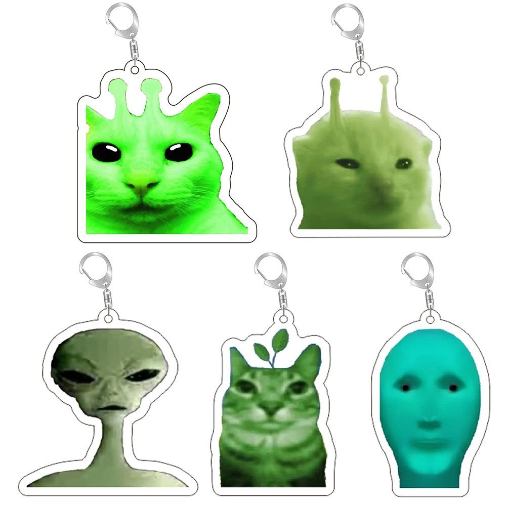 Zip Zap Alien Cat Funny Meme Keychain Green Alien Cute Cats Key Ring ...