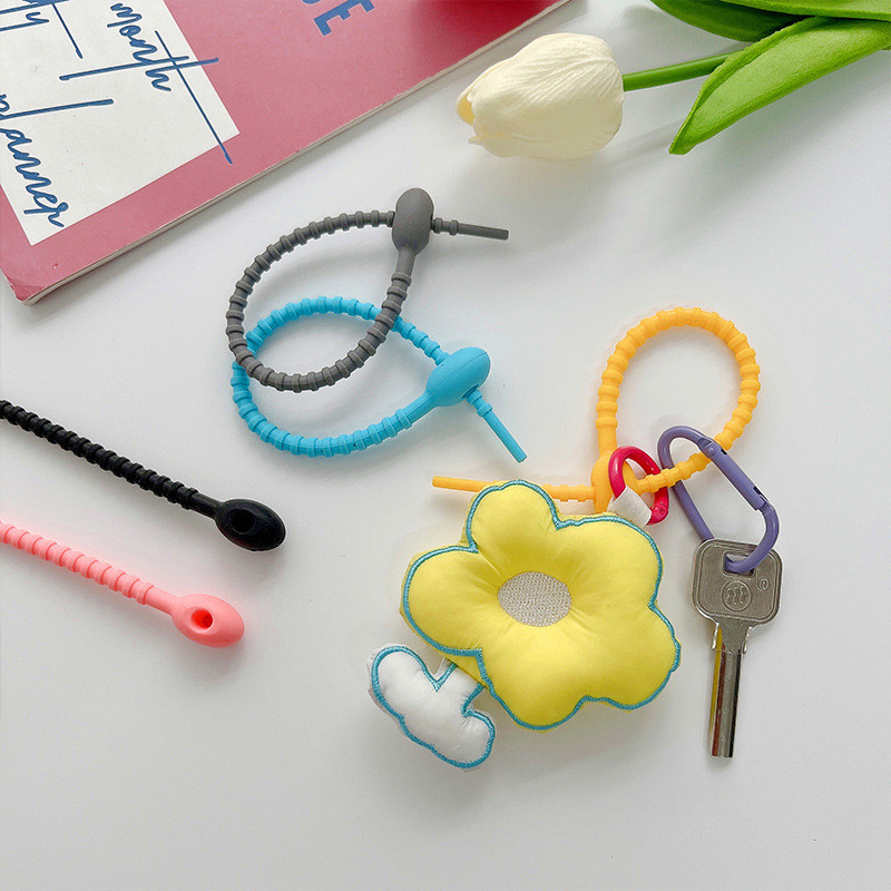 Colorful Silicone Tadpole Cable Ties Accessory Bag DIY Key Chain Data ...