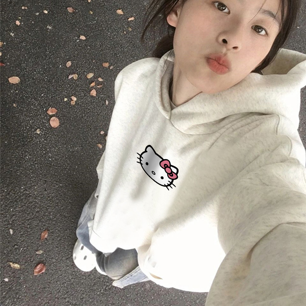 Salute Áo hoodie trắng nữ form rộng dày giữ nhiệt áo dài tay mùa đông ...