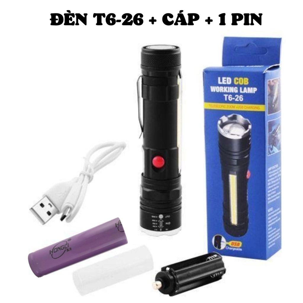 Đèn Pin Sạc Led Cob Siêu Sáng T6-26 Có Zoom X2000 và Đèn Pin Led Sạc ...