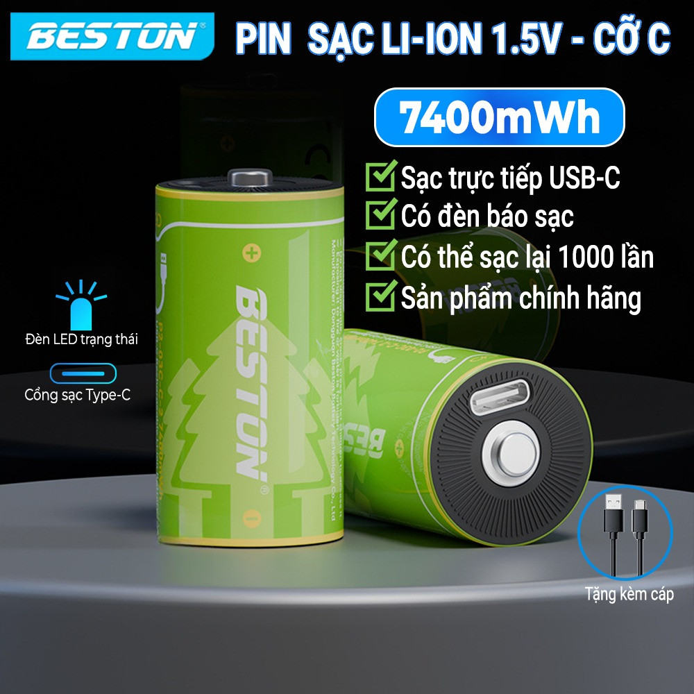Pin sạc cỡ C BESTON chuẩn 1.5V 7400mWh - pin trung sạc trực tiếp bằng ...