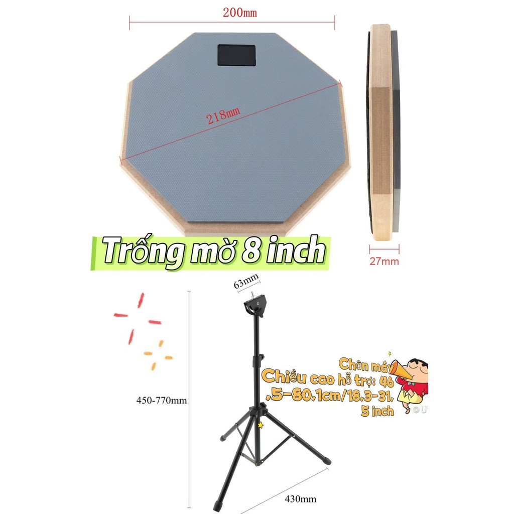 Búa trống, mặt trống màu xanh hoặc đen 8 inch, trọn bộ | Shopee Việt Nam