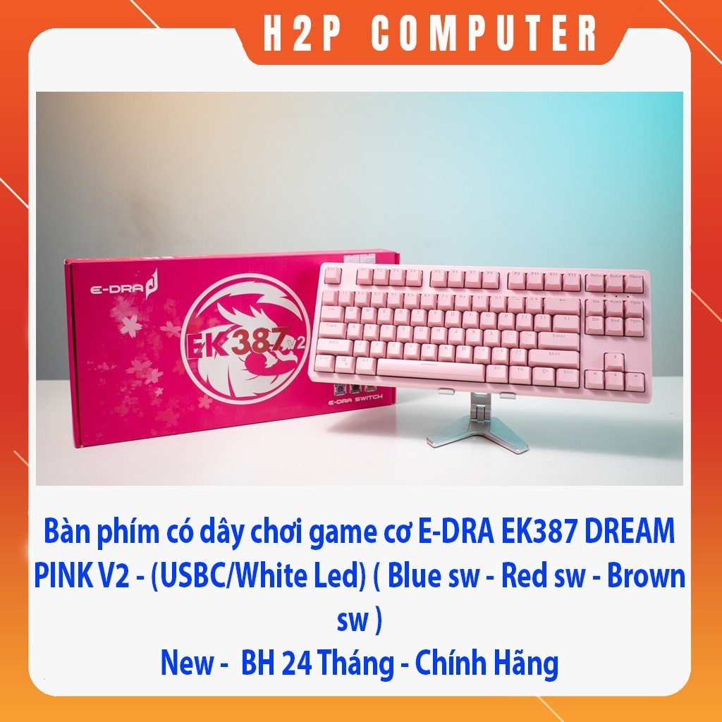 Bàn phím có dây chơi game cơ E-DRA EK387 DREAM PINK V2 - (USBC/White Led) ( Blue sw - Red sw ...