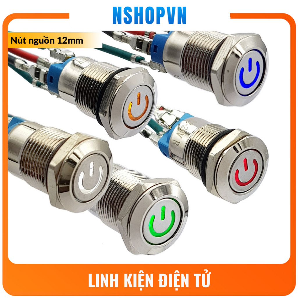 Nút nguồn kim loại 12mm có đèn Mặt nút nhấn dạng phẳng, chống nước nhẹ ...