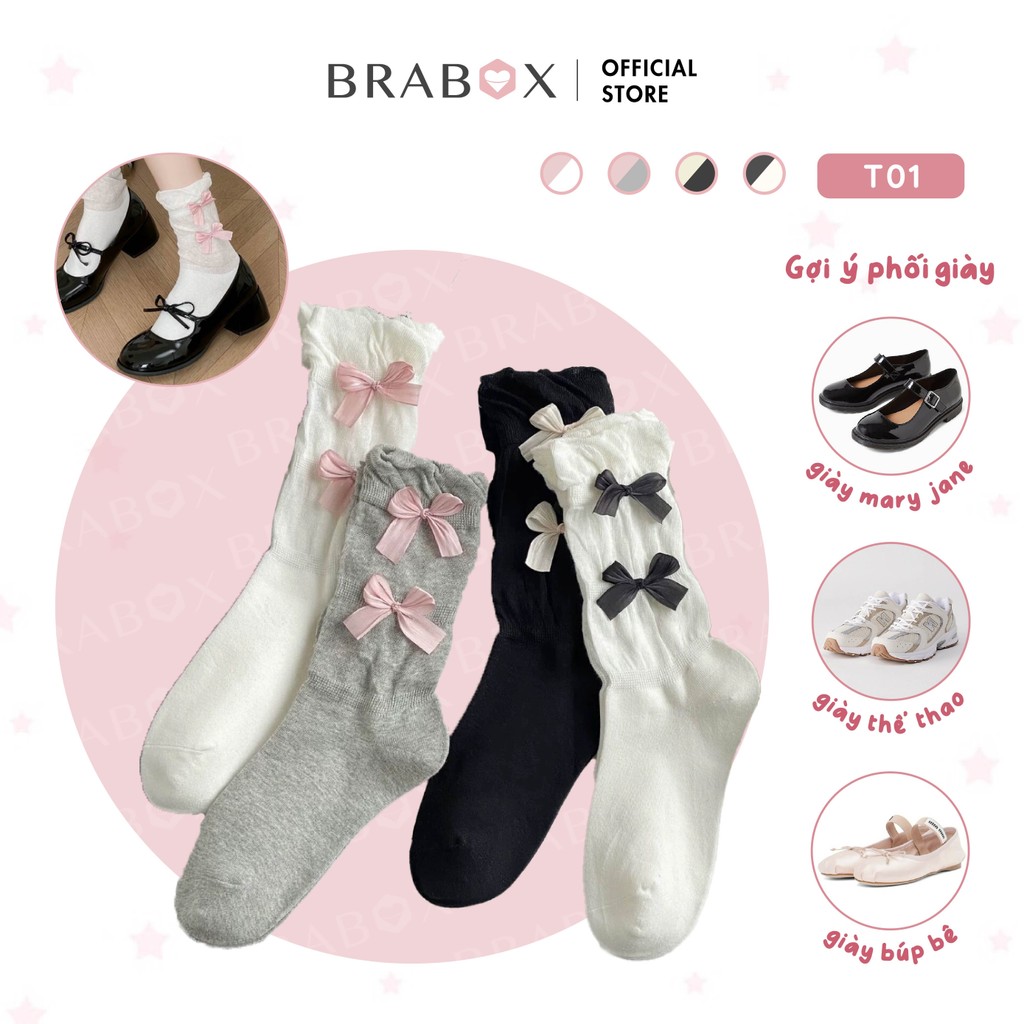 Tất cao cổ đính nơ coquette dễ thương BRABOX T01 | Shopee Việt Nam